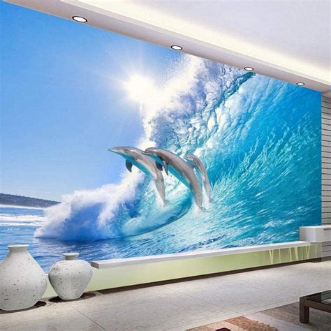 Buy Wall Murals Jumping Dolphin 3D Stereo Mural Wallpaper Sunshine Sea