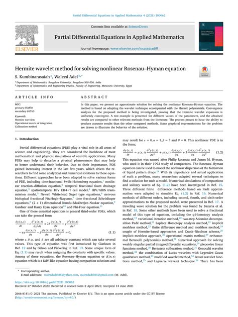 pdf hermite wavelet method for solving nonlinear rosenau hyman equation