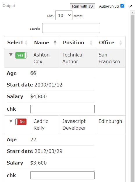 Bootstrap 4 Toggle Switch Is No Working Or Rendering Correctly In Responsive — Datatables Forums