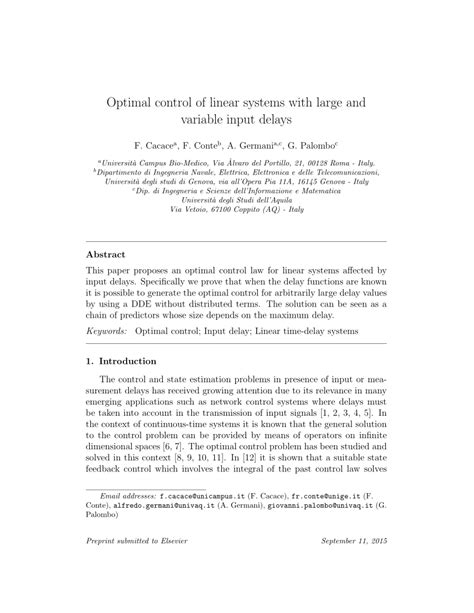 pdf optimal control of linear systems with large and variable input delays