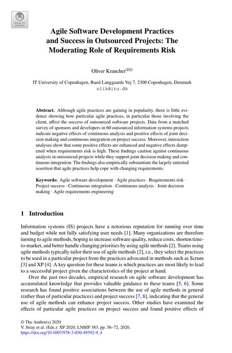 pdf agile software development practices and success in outsourced projects the moderating