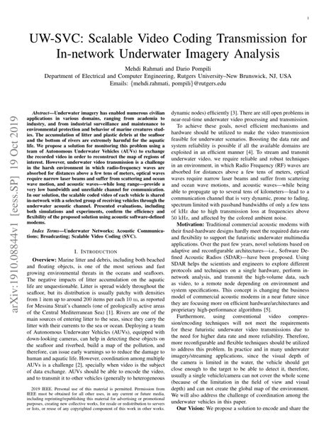 pdf uw svc scalable video coding transmission for in network underwater imagery analysis