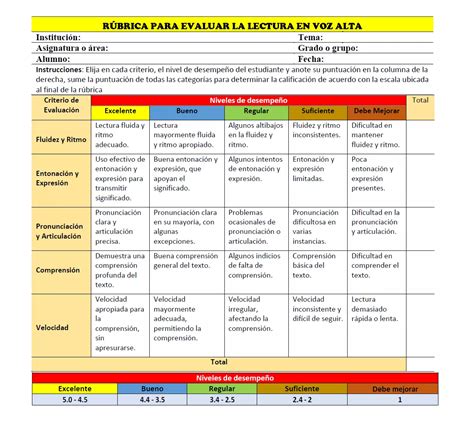 Rubrica Para Evaluar Una Lectura Image To U