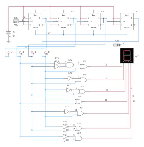 counter to 7 segment display with jk flip flops and logic gates 2 multisim live