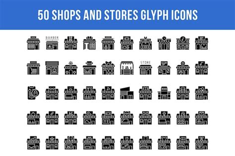 50 Iconos De Glifos De Tiendas Y Comercios Vector Premium