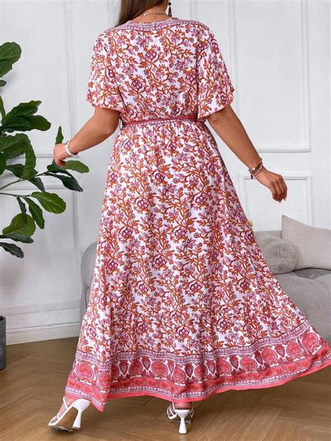 SHEIN VCAY Omgiven Krås Hem Omlott Blommig Mönster Boho Plus Size
