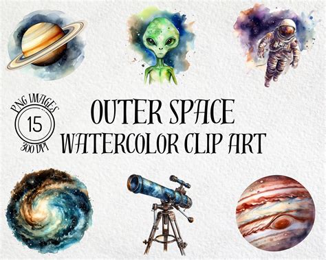 Outer Space Watercolor Clipart Bundle Outer Space Clipart Space PNG