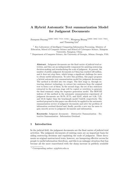 pdf a hybrid automatic text summarization model for judgment documents