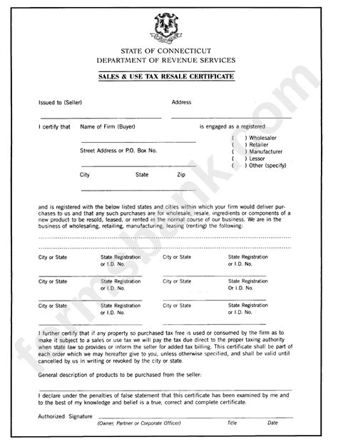 Fillable Sales And Use Tax Resale Certificate Connecticut Department