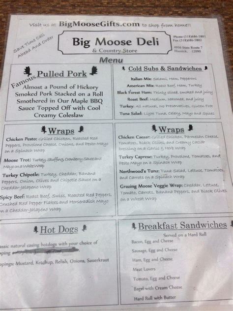 Menu At Big Moose Deli Restaurant Hoosick Falls