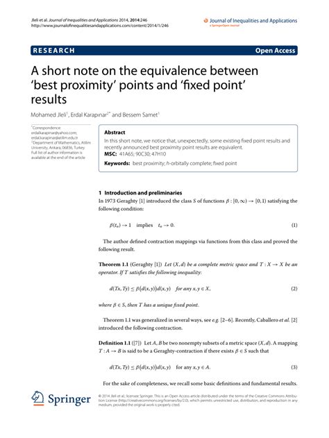 pdf a short note on the equivalence between ‘best proximity points and ‘fixed point results
