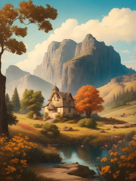 Premium Ai Image A Natural Landscape Scenery Oil Painting Image