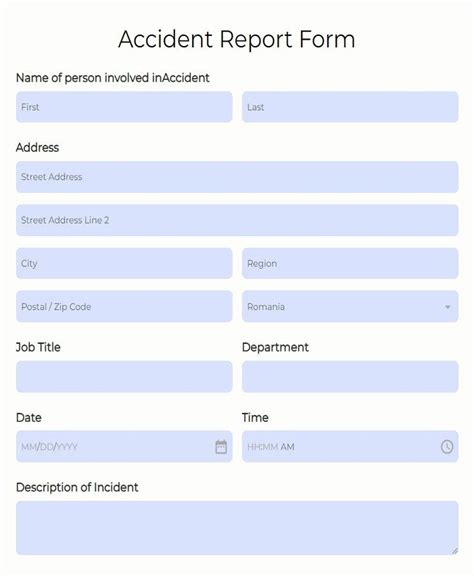 Online Accident Report Form Template 123FormBuilder