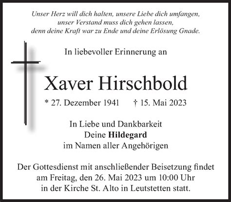Traueranzeigen Von Xaver Hirschbold SZ Gedenken De