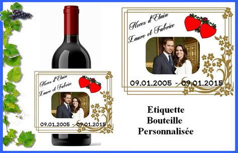 Étiquette bouteille personnalisée Inscriptions au choix Mariage avec