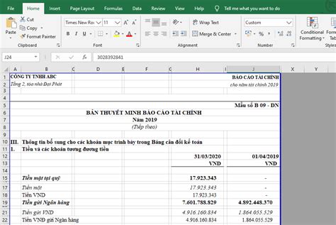 Tải về miễn phí mẫu file Excel thuyết minh báo cáo tài chính