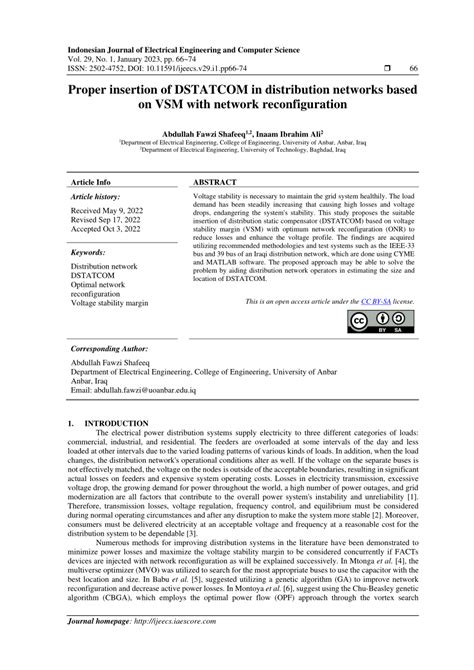 pdf proper insertion of dstatcom in distribution networks based on vsm with network