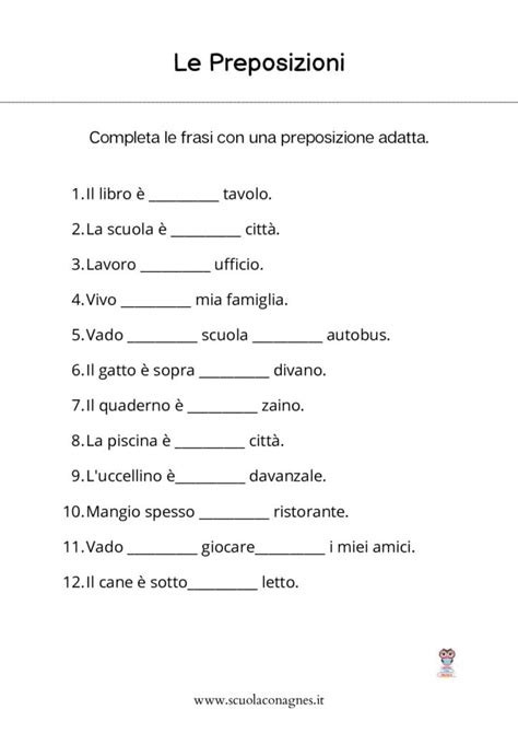 Preposizioni Semplici E Articolate Schede Didattiche Per Lapprendimento