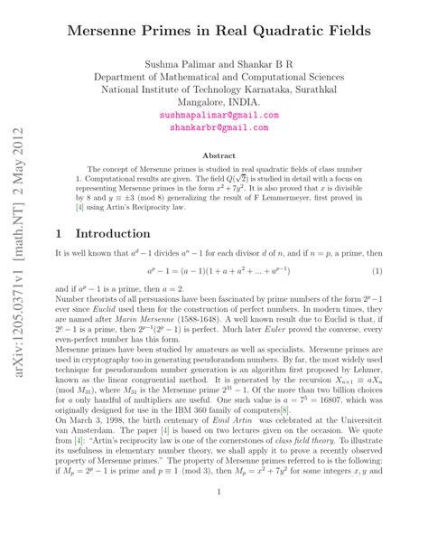 pdf mersenne primes in real quadratic fields