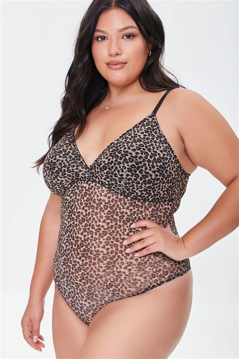 Plus Size Leopard Mesh Bodysuit