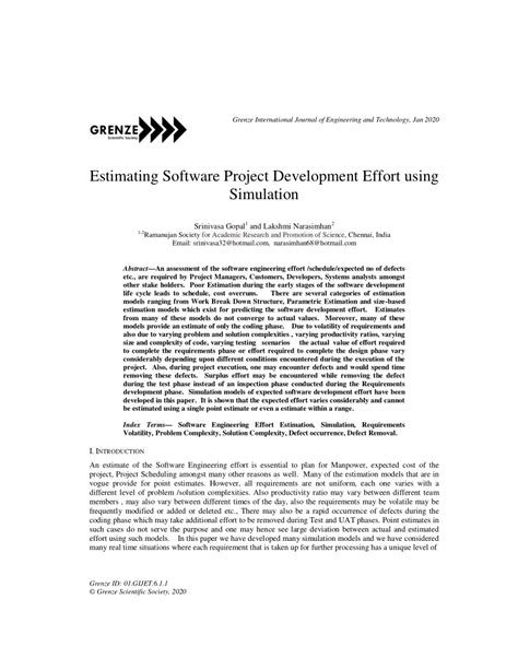 pdf estimating software project development effort using simulation