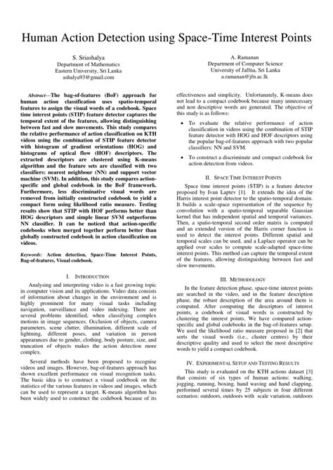 pdf human action detection using space time interest points