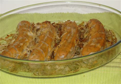 Biała kiełbasa pieczona w musztardzie DoradcaSmaku pl