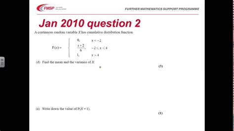 fmsp revision edexcel s2 january 2010 qn2 continuous random variables youtube