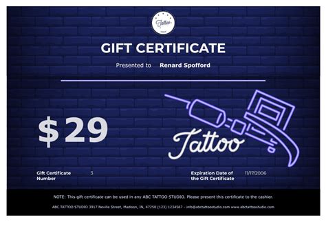 Tattoo Gift Certificate Template PDF Templates Jotform
