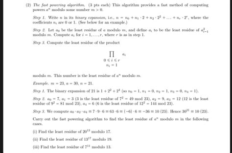 solved 2 the fast powering algorithm 3 pts each this