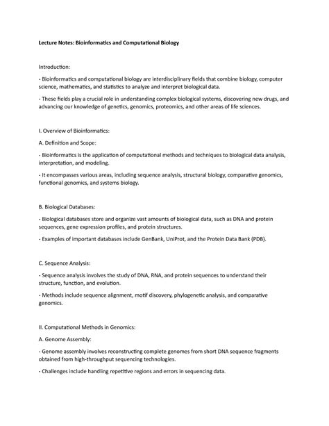 lecture notes bioinformatics and computational biology lecture notes bioinformatics and