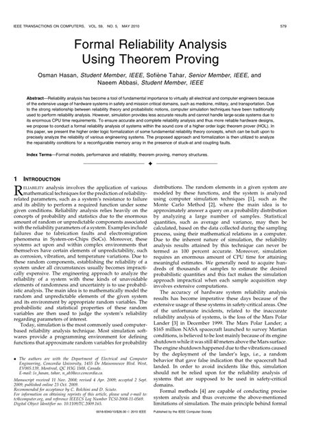 pdf formal reliability analysis using theorem proving