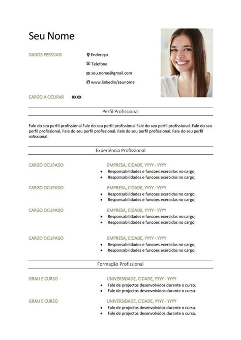 Modelo de currículo Word Modelo de Curriculum Vitae Currículo