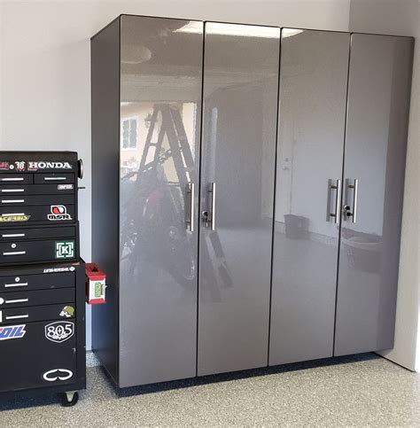 Graphite Grey Metallic MDF 2 Pc Tall Garage Closets Tall Cabinet