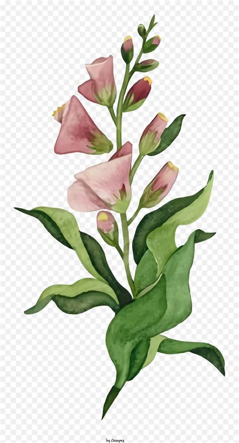 Fiore Disegno Semplice Fiore Rosa Con Grandi Foglie Verdi Scaricare