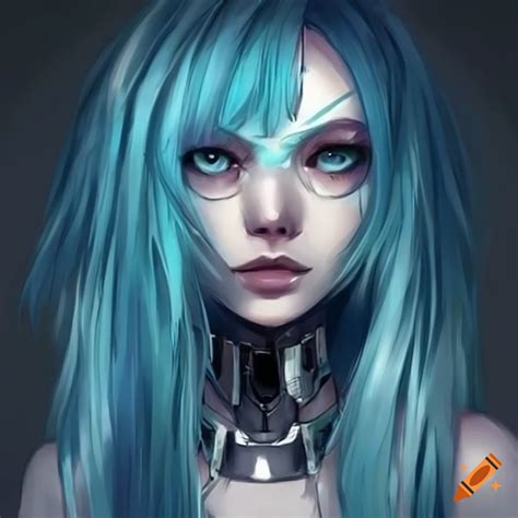 Cyborg Girl With Blue Hair And Eye Bags