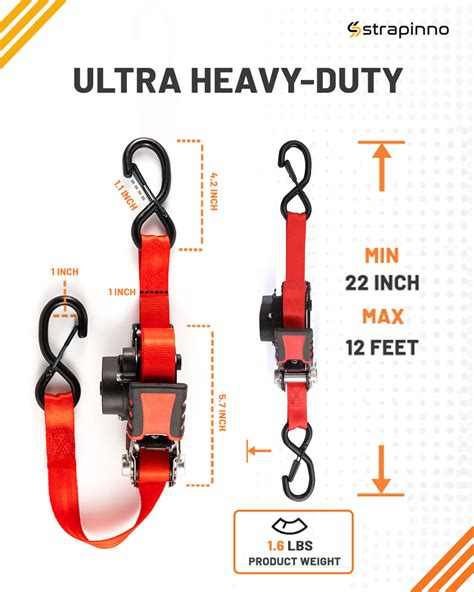 1 In X 12 Ft Red Retractable Ratchet Straps 2 Pack Strapinno