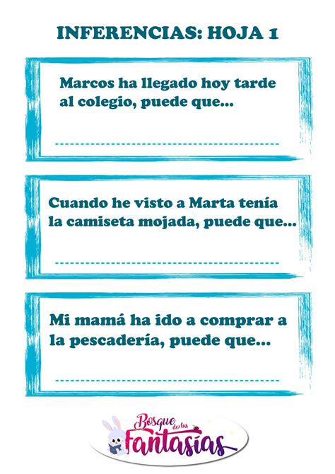 Ejercicios preguntas y oraciones sobre inferencias lectoras para niños