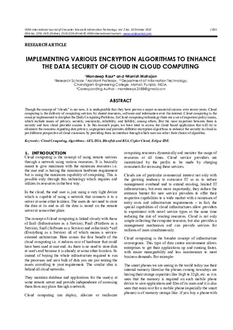 pdf implementing various encryption algorithms to enhance the data security of cloud in cloud