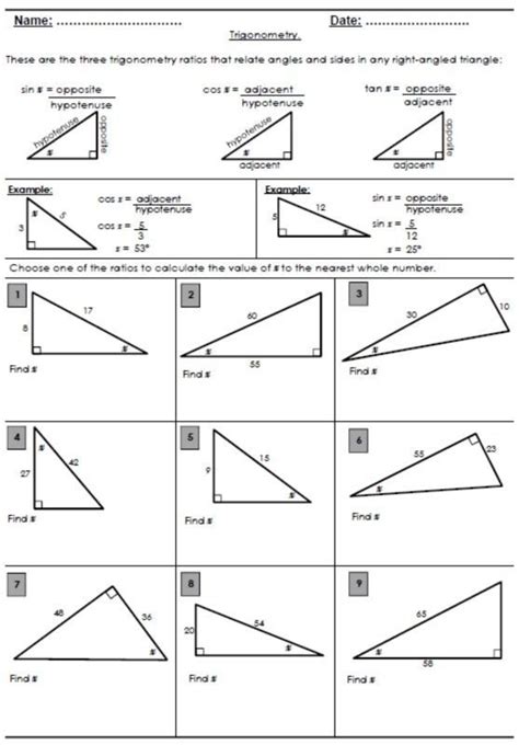 Trigonometric Functions Grade Worksheets