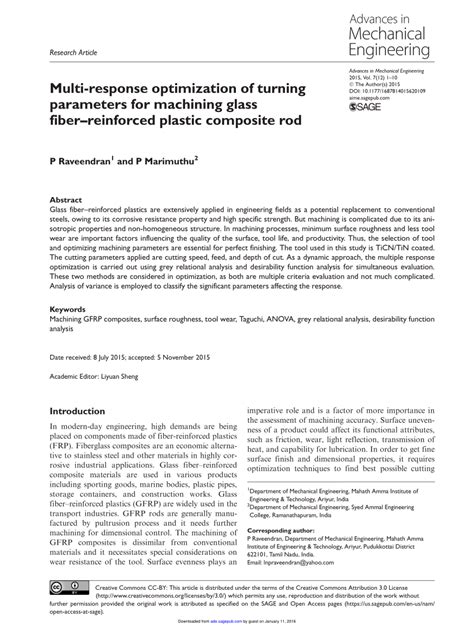 pdf multi response optimization of turning parameters for machining glass fiber reinforced