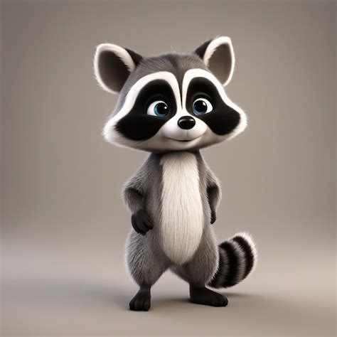 Lindo Mapache De Dibujos Animados En 3d Parado Sobre Fondo De Color