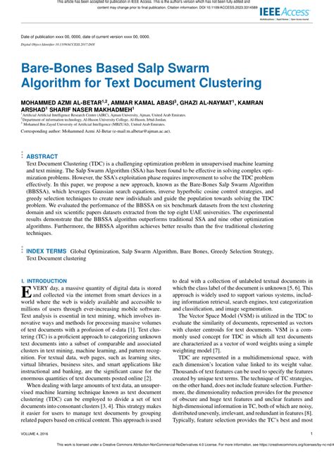 pdf bare bones based salp swarm algorithm for text document clustering