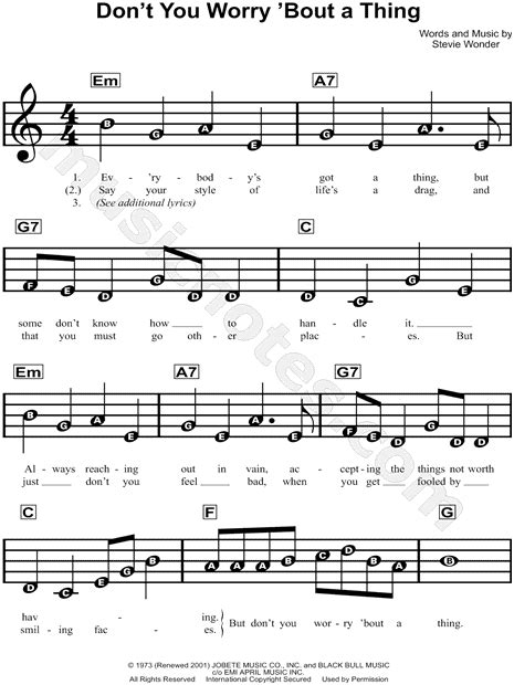 Stevie Wonder Don T You Worry Bout A Thing Sheet Music For Beginners