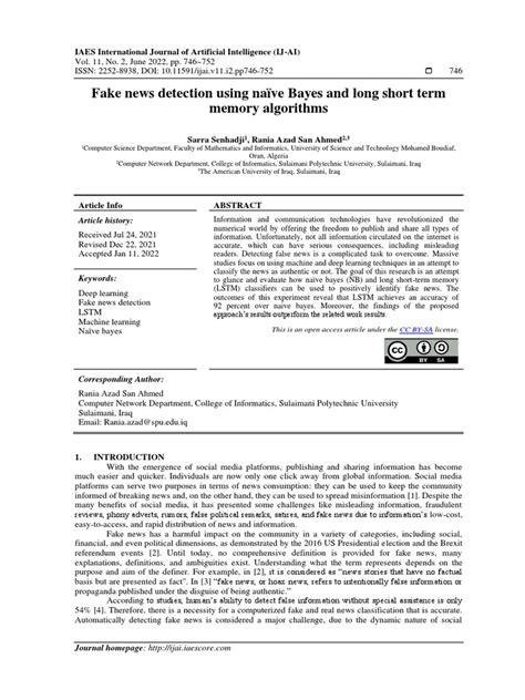 fake news detection using naïve bayes and long short term memory algorithms pdf statistical