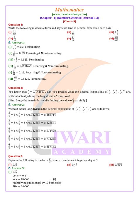 NCERT Solutions For Class 9 Maths Chapter 1 Exercise 1 3