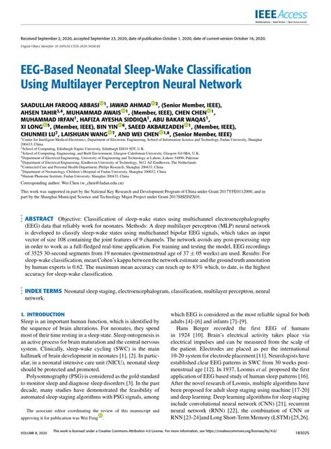 pdf eeg based neonatal sleep wake classification using multilayer perceptron neural network