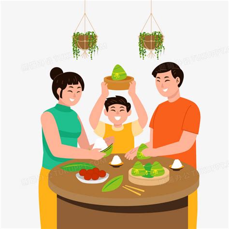 手绘一家人包粽子PNG图片素材下载 素材PNG 熊猫办公