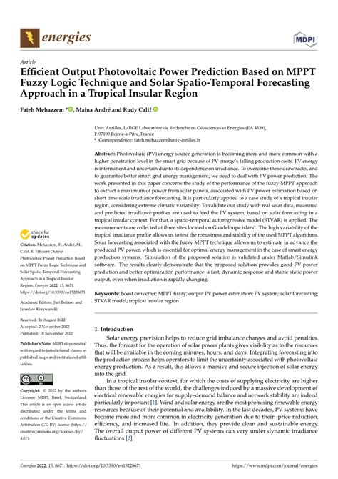pdf efficient output photovoltaic power prediction based on mppt fuzzy logic technique and