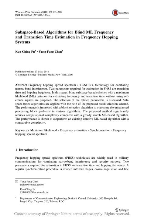 subspace based algorithms for blind ml frequency and transition time estimation in frequency